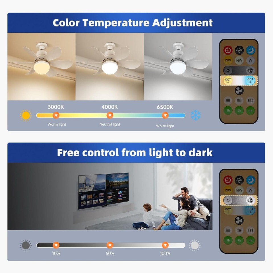 Socket Fan Light - Ceiling Fans with Lights and Remote/Socket Extender ...