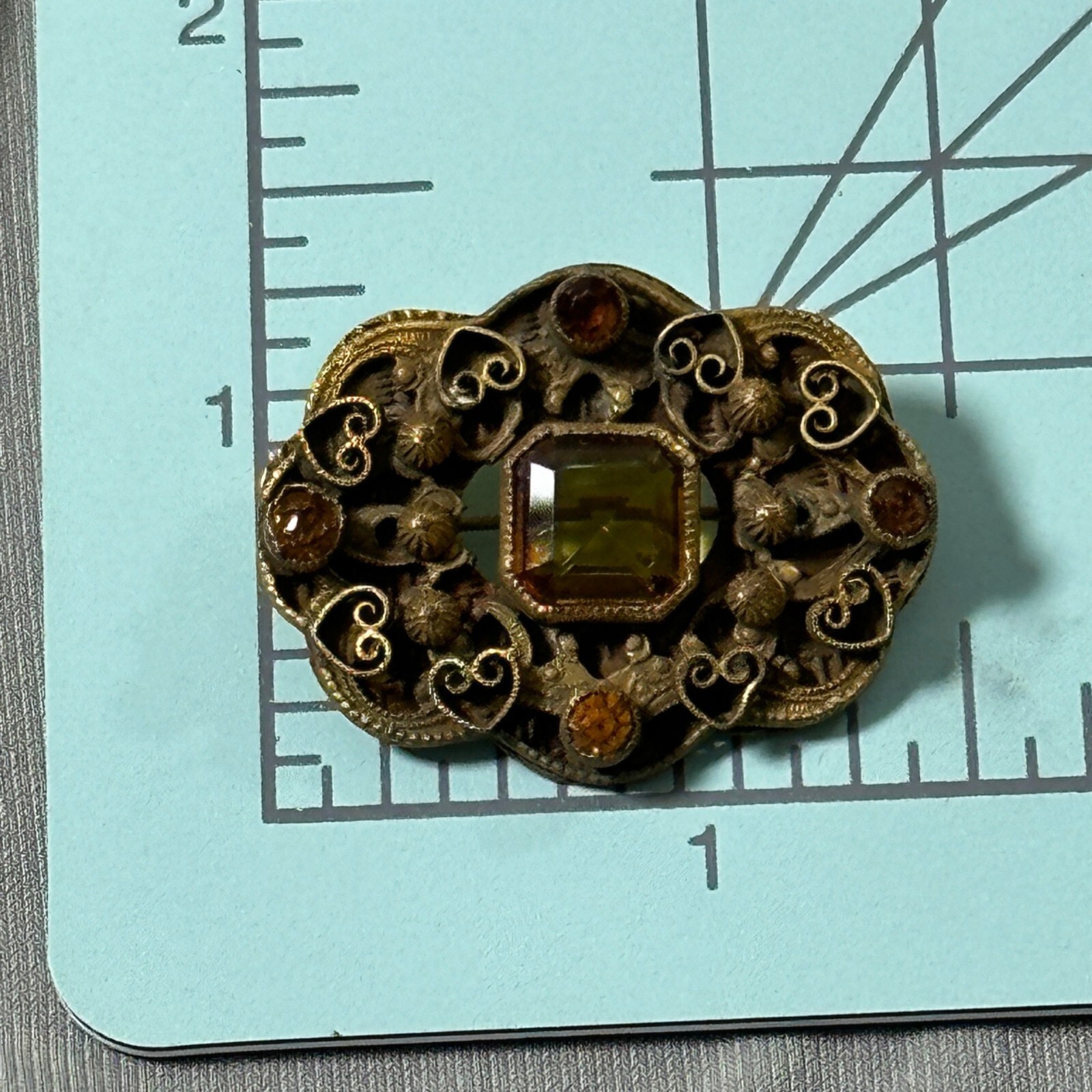 Vintage Amber Glass Brooch Pin - Gem