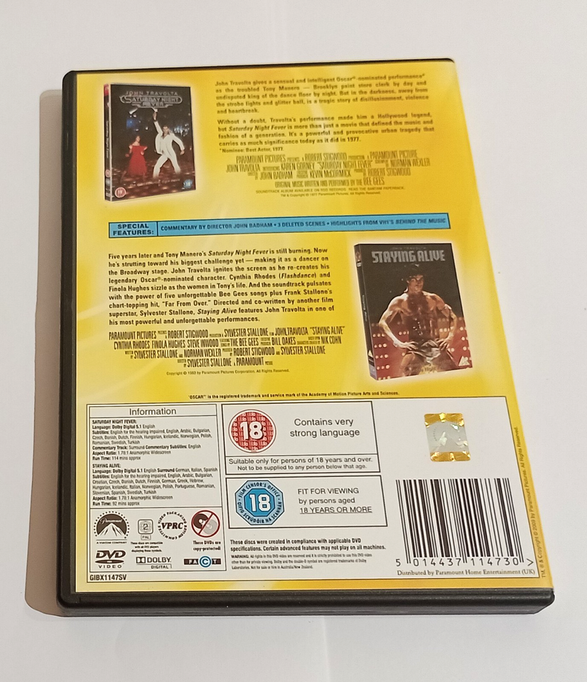 Saturday Night Fever / Staying Alive DVD John Travolta Double Feature ...