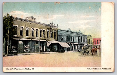 Smith's Pharmacy Cuba Illinois IL Street View 1909 Postcard | eBay