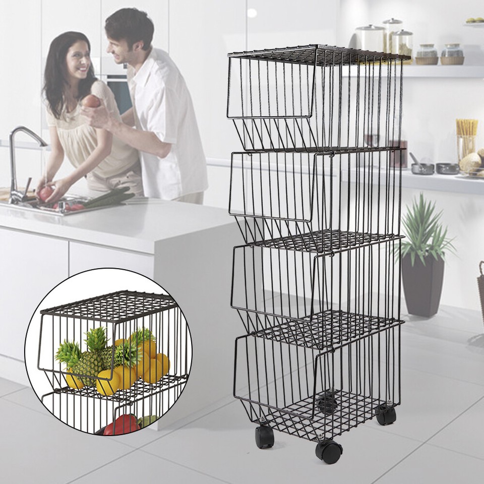 4Tier Metal Wire Kitchen Organizer Storage Trolley Cart Rack Shelf ...