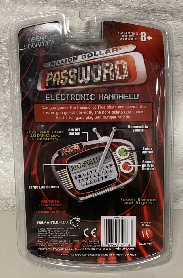 2008 Million Dollar Password Electronic Handheld Game Irwin Toys NEW ...