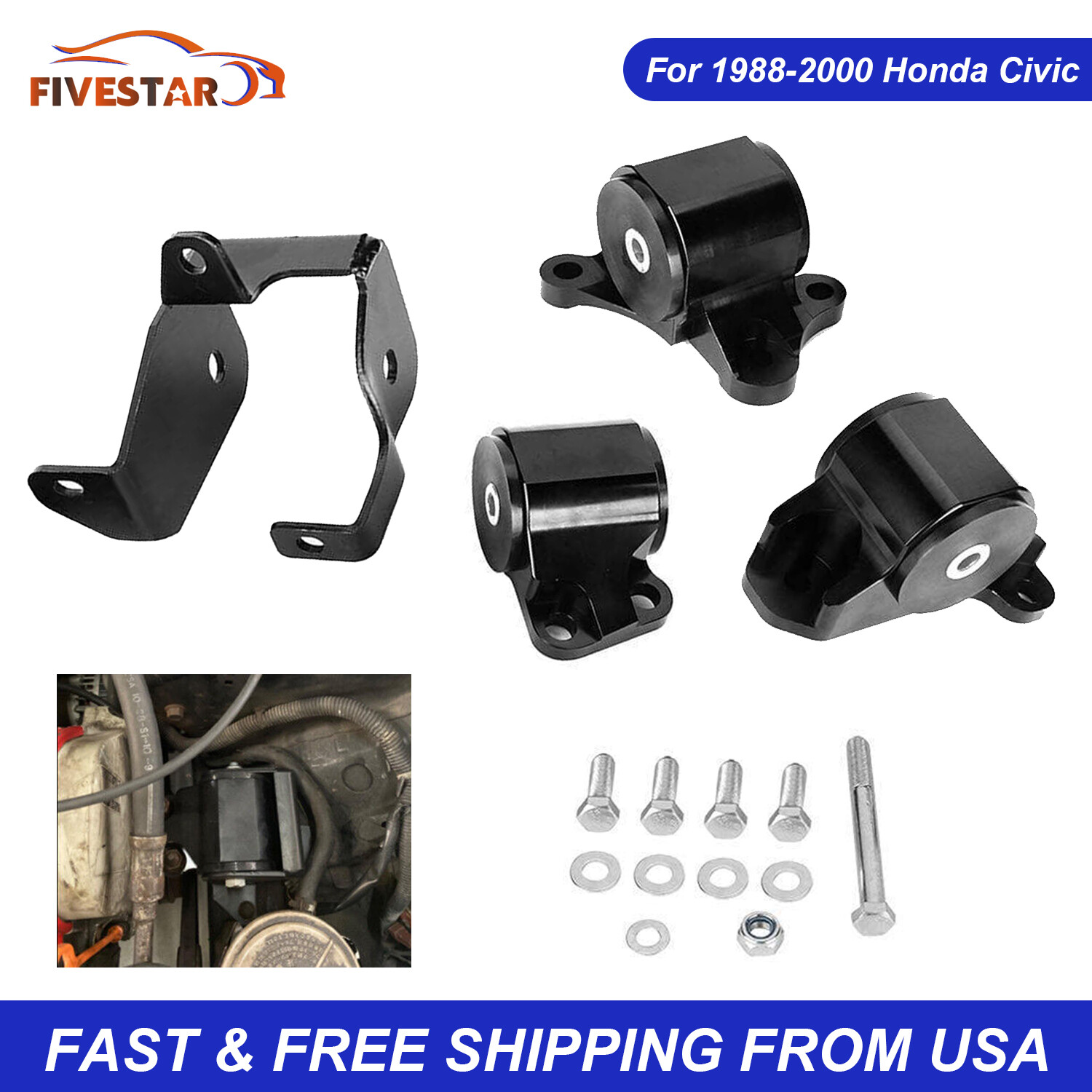 2 Bolt Engine Swap Motor Mount Kit for 96-00 Honda Civic EK B-Series D ...