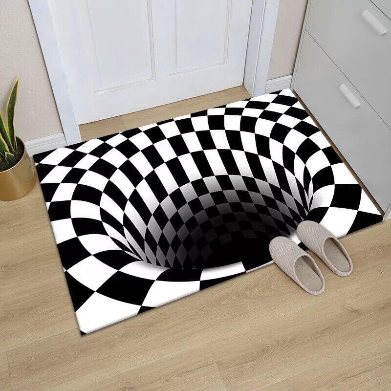 3D Optical Illusion Vortex Rug Living Room Black White Carpet Floor Mat ...
