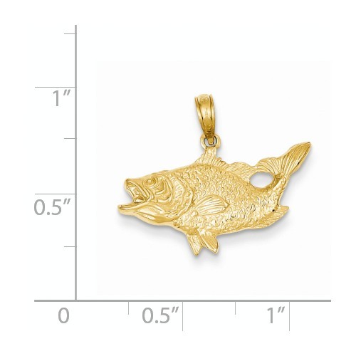 14K SOLID YELLOW GOLD OPEN MOUTHED BASS FISH CHARM PENDANT | eBay