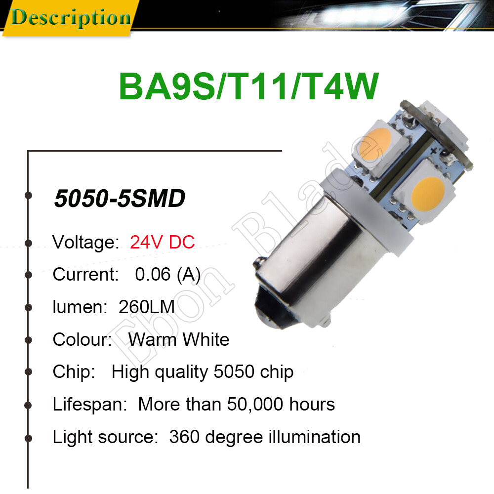 10x 24V LED T11 BA9S T4W Indicator Side Light Bulb Truck/Bus/Caravan ...