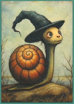 ACEO 2.5x3.5 watercolor painting - witch snail fantasy surreal | eBay