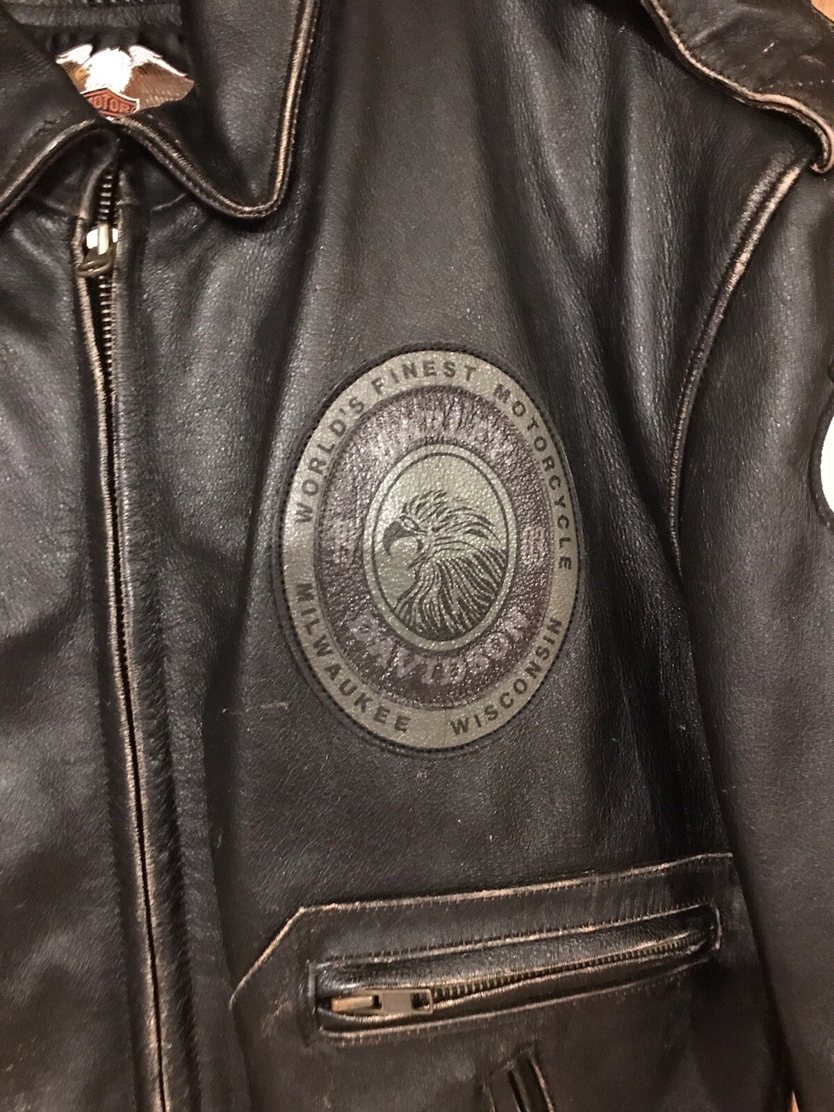 Harley Davidson Distressed Leather Wing Jacket 97068… - Gem