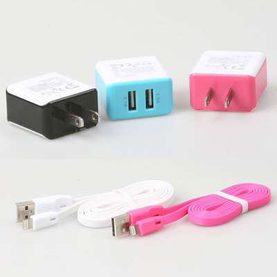 Dual USB Ports Cord Charger and Wall Adapter For iPhone 7/6s/6 plus, SE ...