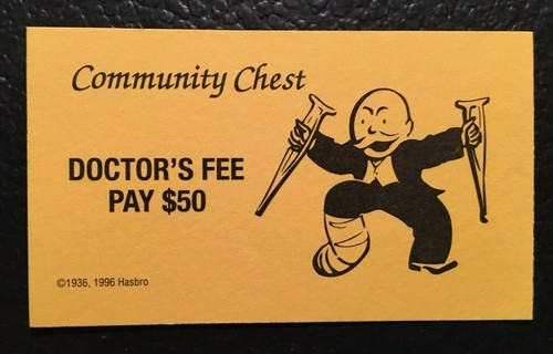Monopoly 1996 Community Chest Card DOCTORS FEE PAY $100 Game ...