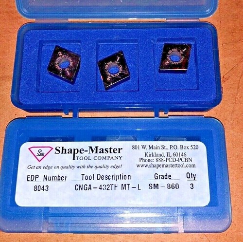 SHAPE-MASTER CBN INDEXABLE INSERTS CNGA 432TH MT L SM860 QUANTITY 3 ...