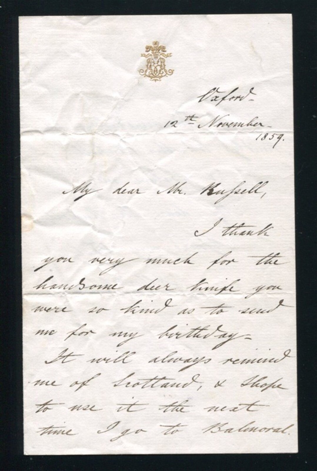 LETTER FROM THE PRINCE OF WALES KING EDWARD VII AS A STUDENT IN OXFORD ...