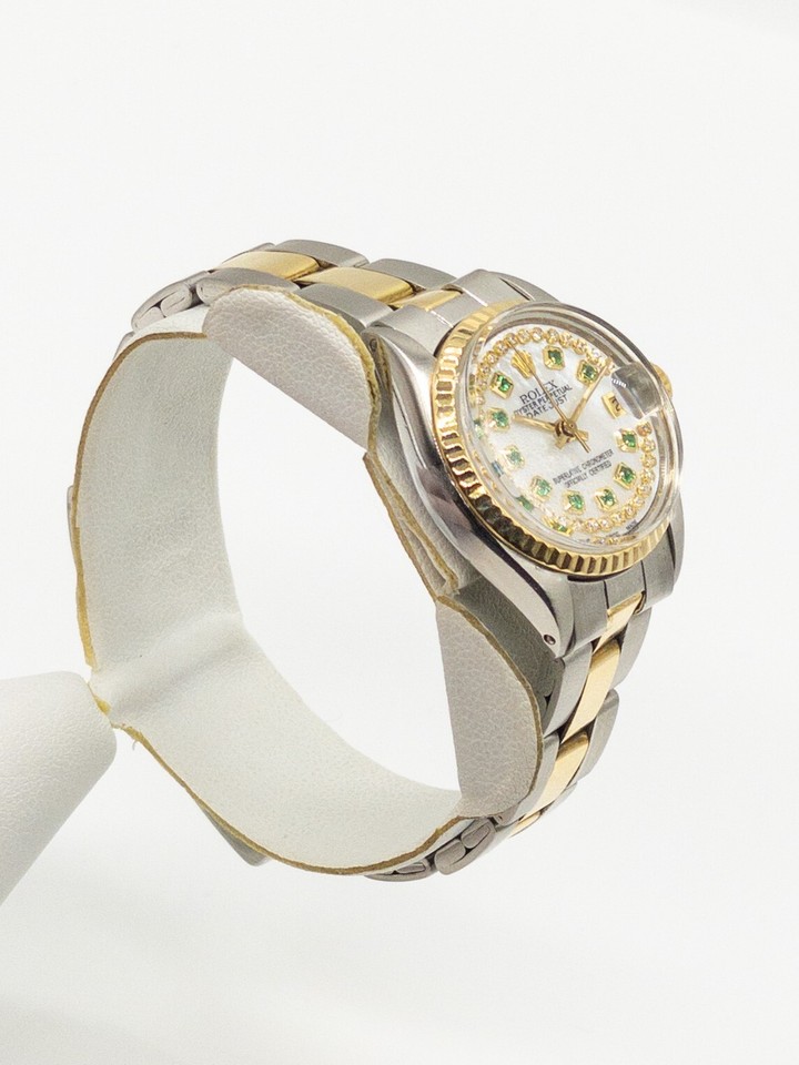 Estate $10,000 ROLEX DATEJUST Emerald Diamond 18k Yellow Gold SS Ladies ...