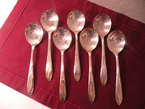 Set Of 7 KING EDWARD Round Bowl Soup Spoons NATIONAL silverplate 6 7/8 ...