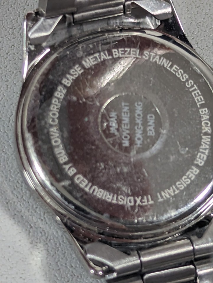 TFX Bulova White Dial Round Silver Tone Case Stainless Steel Link Band ...