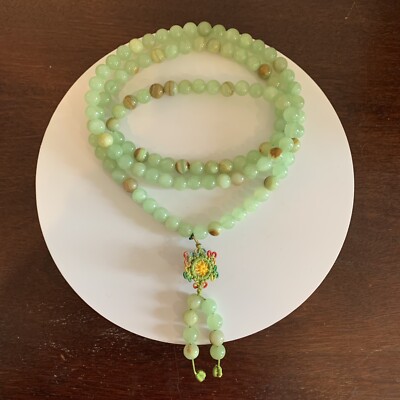 Green Okenite 108 Bead Mala Necklace - 10 mm Prayer Beads - Mantra ...