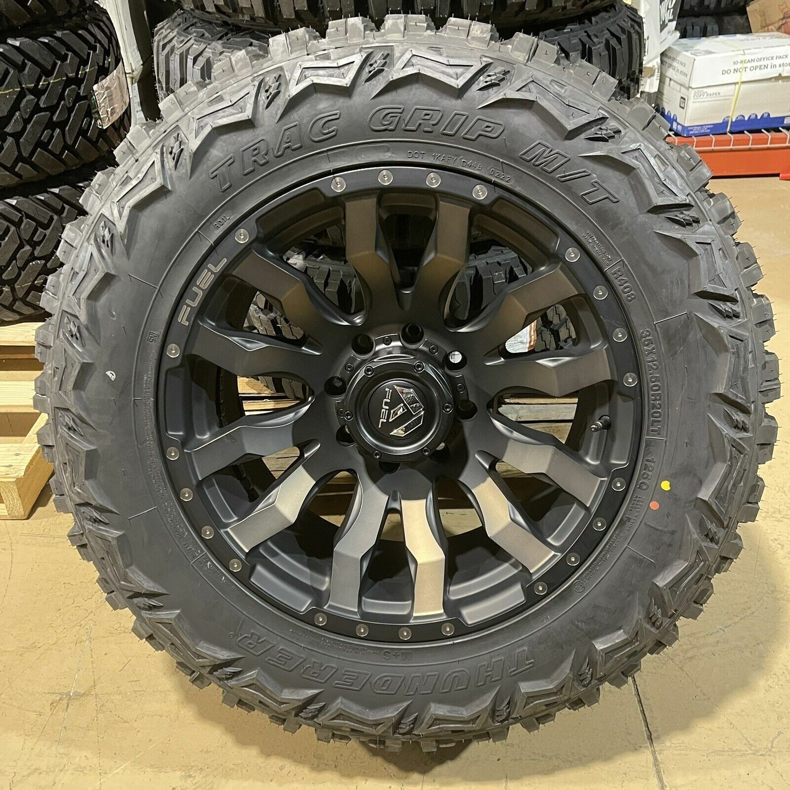 20x10 Fuel D674 Blitz Black Wheels Rims 35" MT Tires 8x6.5 Dodge Ram ...