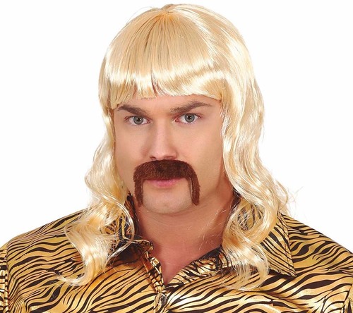 Joe Exotique Perruque & Marron Moustache Blond Mulet Accessoire Costume ...