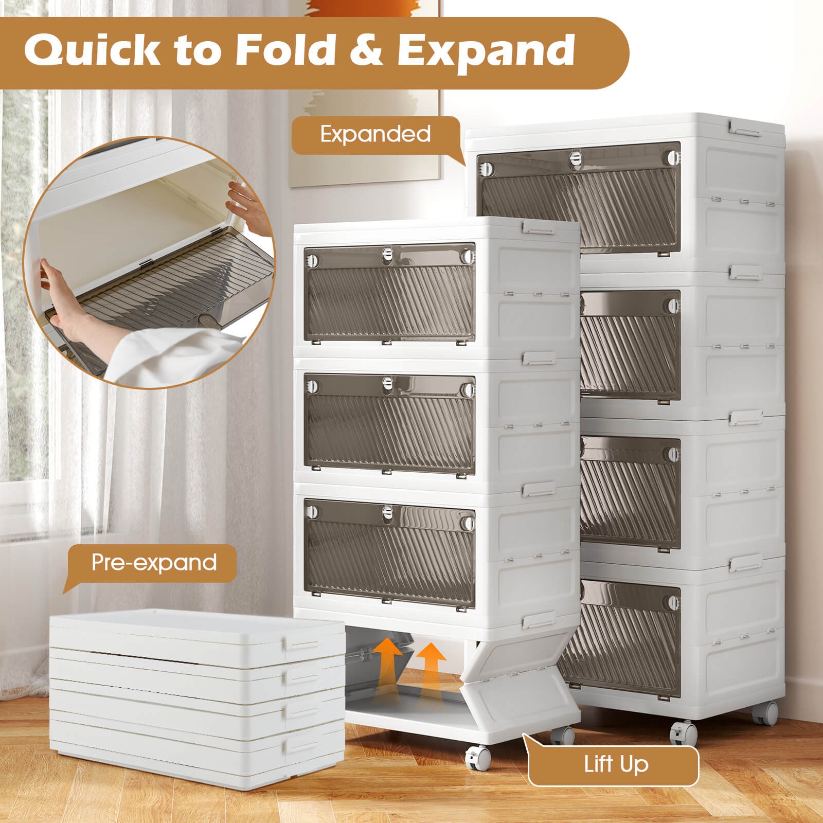 4-Tier Stackable Storage Bins 44-gal Collapsible Storage Boxes w/ Lid ...