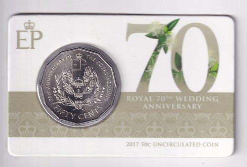 AUSTRALIAN: 2017 50 CENT ROYAL 70th WEDDING ANNIVERSARY UNC COIN ON ...