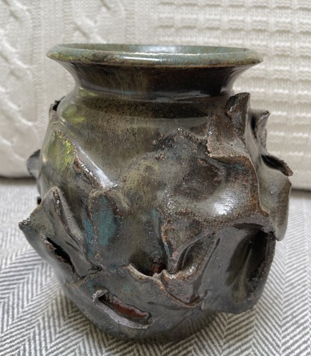 VTG SAUER Studio Art Pottery Vase Applied Carved Details Great Unique ...