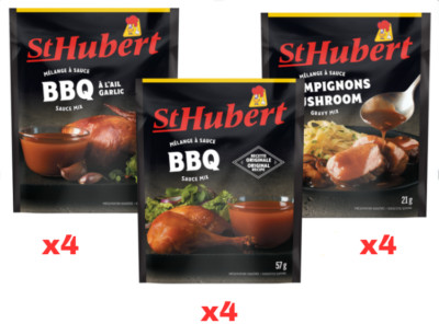 12 PACK St-Hubert Sauce Mix Gravy: 4x Original BBQ , 4x BBQ Garlic , 4x ...