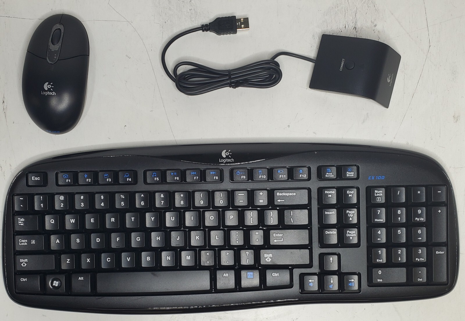 Logitech EX100 Cordless Keyboard and Optical Mouse with Receiver No ...