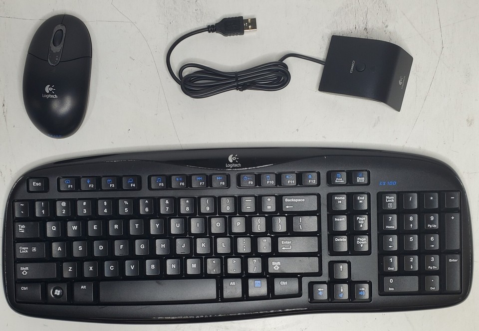Logitech EX100 Cordless Keyboard and Optical Mouse with Receiver No ...