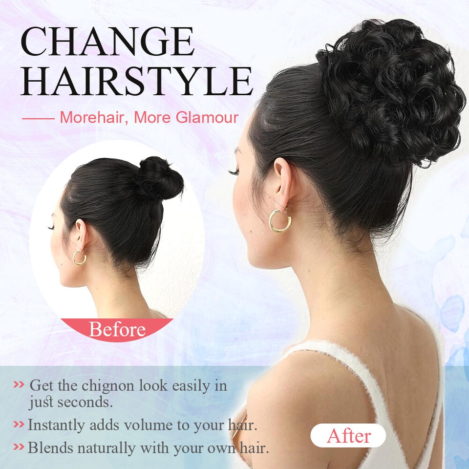 Natural Curly Messy Bun Hair Piece Comb Scrunchie Updo Extensions Real ...