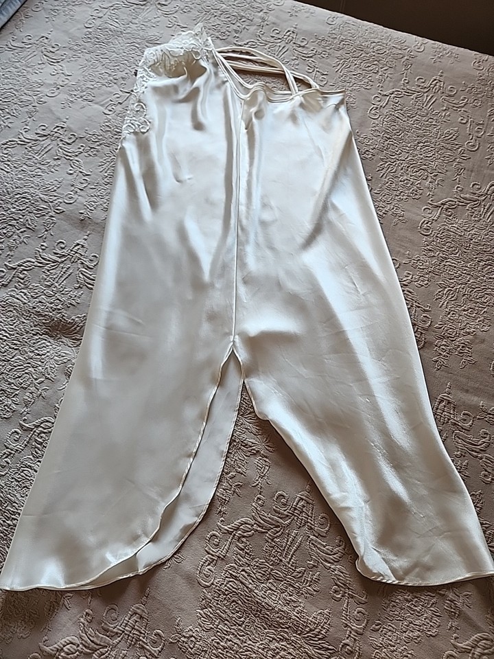 Vtg CaliforVORY Dynasty L SATIN LACE BODICE NIGHT GOWN made in usa ...