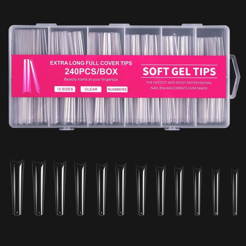 240 Pcs Fake Nails UV Gel Acrylic Nails Soft Gel Nail Tips Press On ...