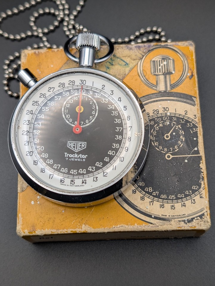 Vintage Heuer Stopwatch Swiss Made Original Box Manual Wind Timer ...