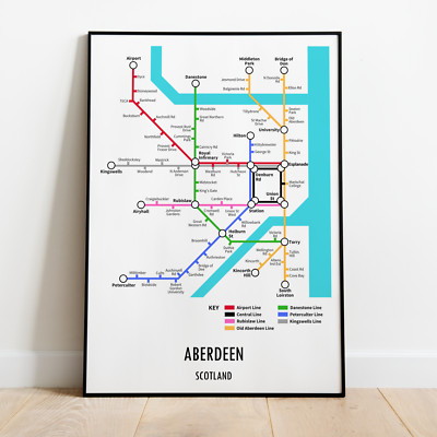 Aberdeen Scotland Metro Style Transport Art Map Print A3 A4 | eBay UK