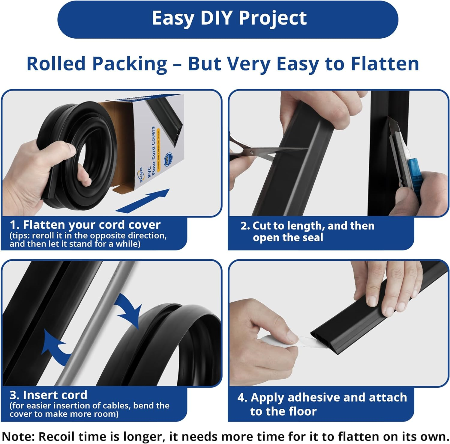 Floor Cord Cover 4Ft Heavy Duty Extension Cord Covers for Floor Cord ...