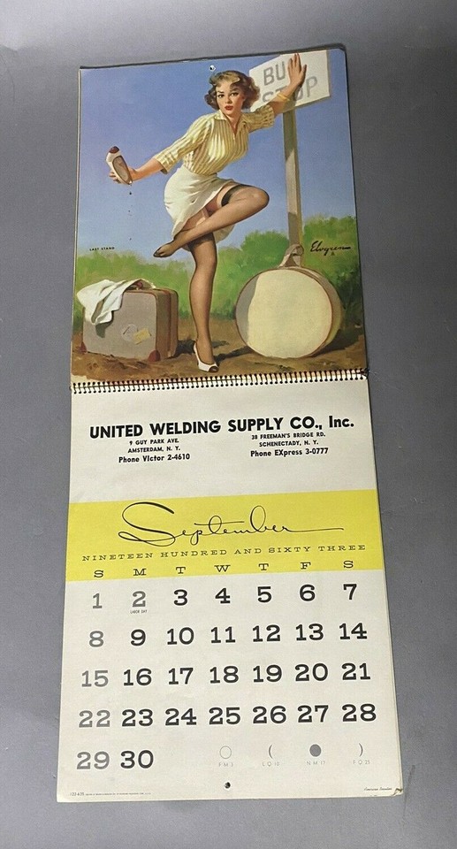 VINTAGE 1963 GIL ELVGREN ADVERTISING PIN UP GIRL CALENDAR UNITED ...