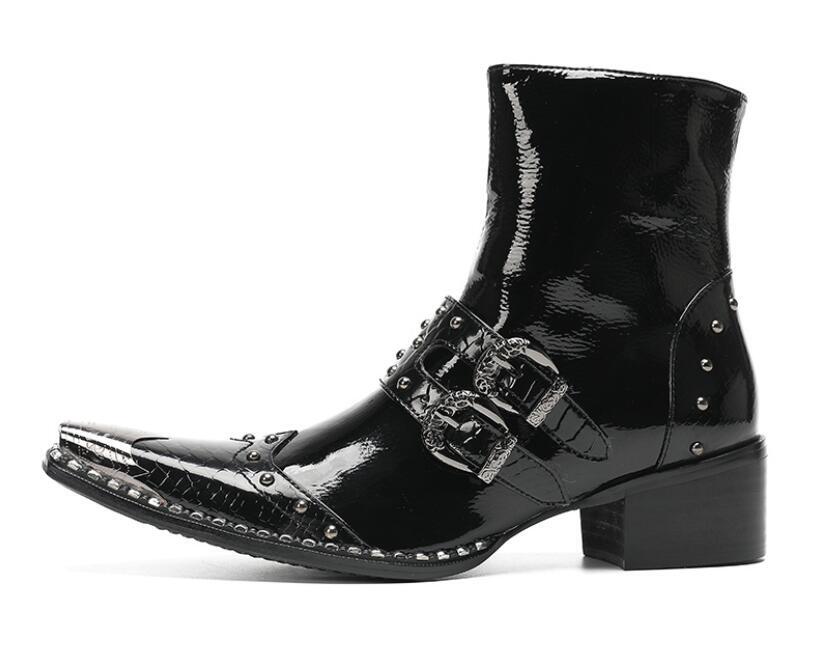 Men's Fashion Pointy Toe Buckle Strap Leather Shoes Youth Punk Rock ...