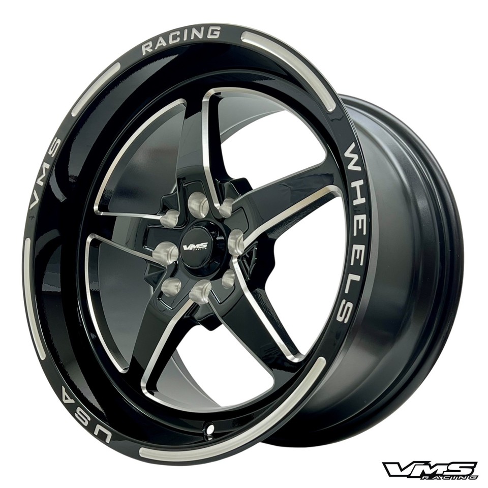 4 17X9 VMS RACING V STAR BLACK RIMS DRAG WHEELS 4X100 4X114.3 ET +35 ...