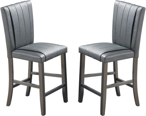 Poundex Grey Fabric and Wood Counter Height Chairs, Set of 2 | eBay