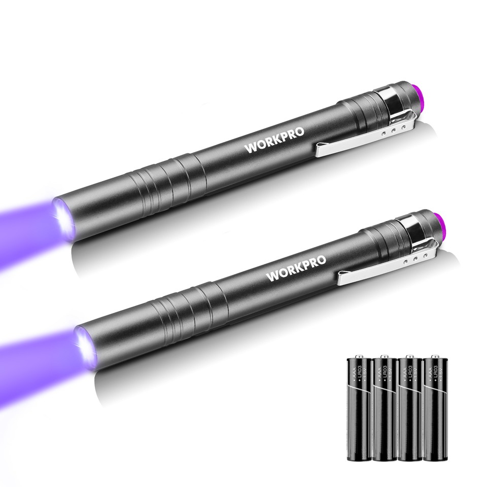 WORKPRO UV Black Light Flashlight, 2-Pack 365nm UV Pen Light with Clip ...
