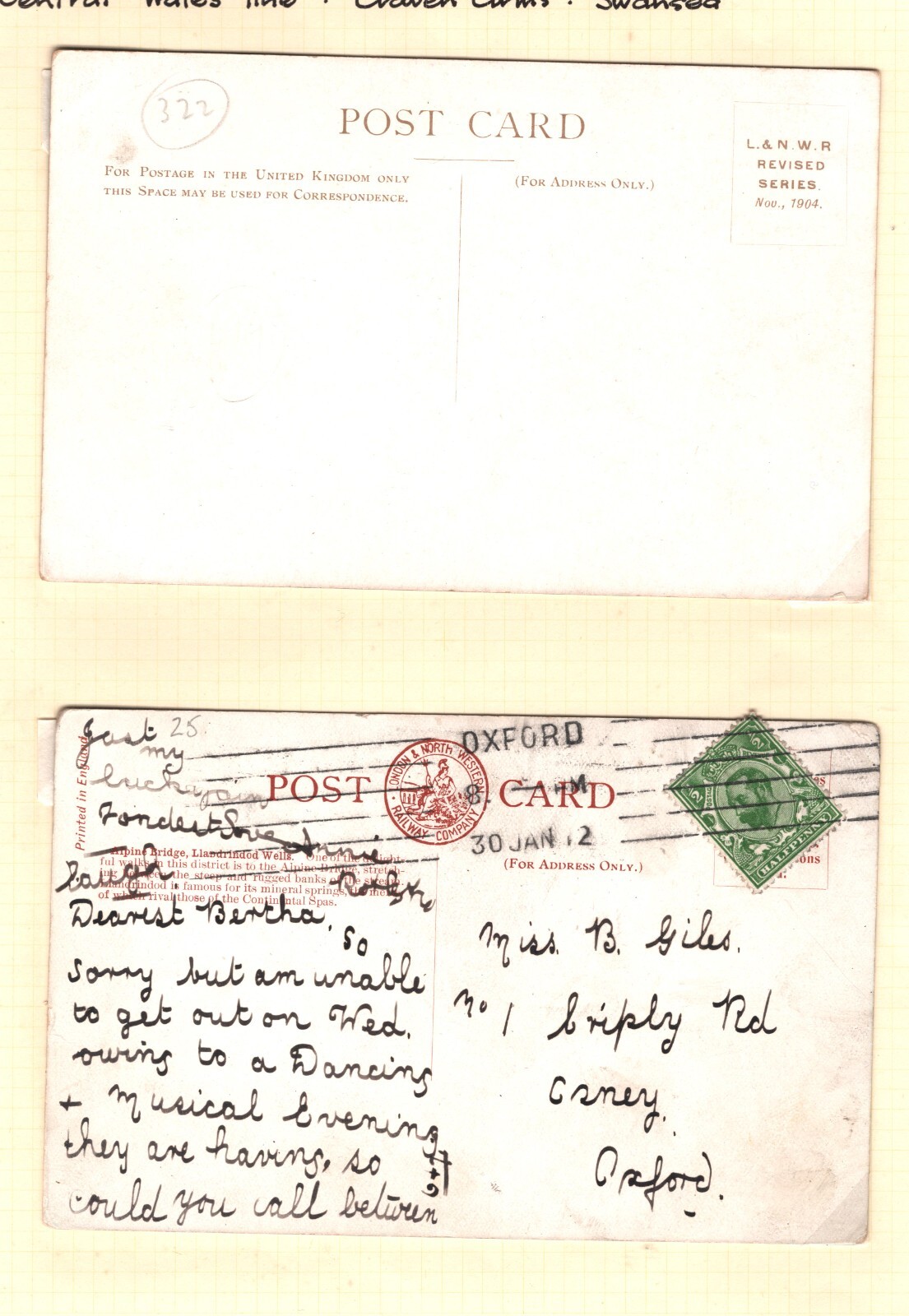 GB Wales LNWR RAILWAY OFFICIAL Postcards{2} Craven Arms-Swansea 1912 ...