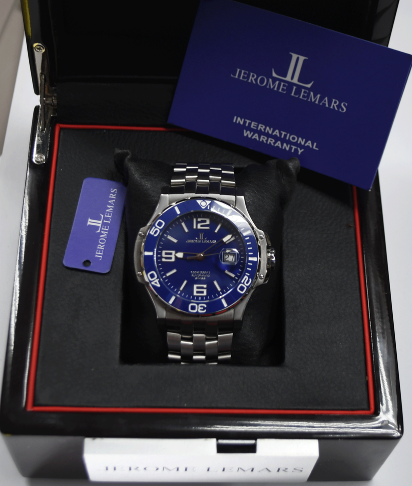 Men's Jerome Lemars Blue 100m Automatic 26J 45mm Stainless JL-6232 | eBay