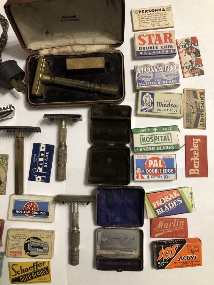 Large Lot (36+) Rare Vintage safety Razors Blades Boxes Gillette Gem ...