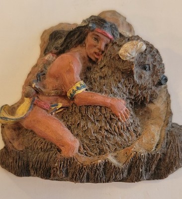 Vintage Native American Indian Warrior Hugging Bison Figure | eBay