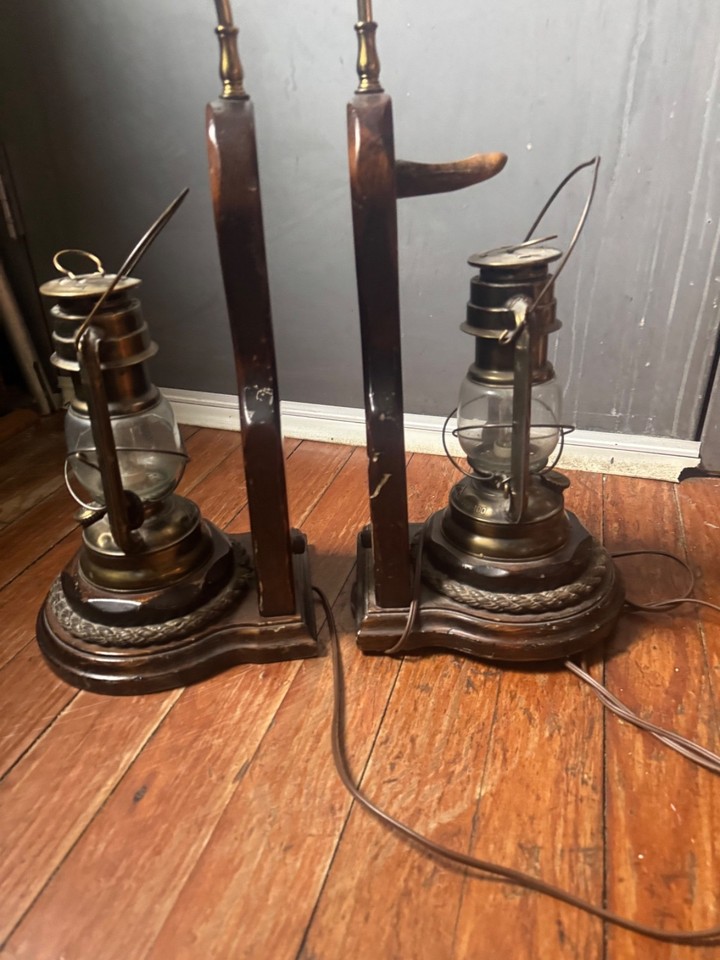 Vintage Nightwatch Lamp Co Table Lamp Wood Nautical Metal Lantern Night ...
