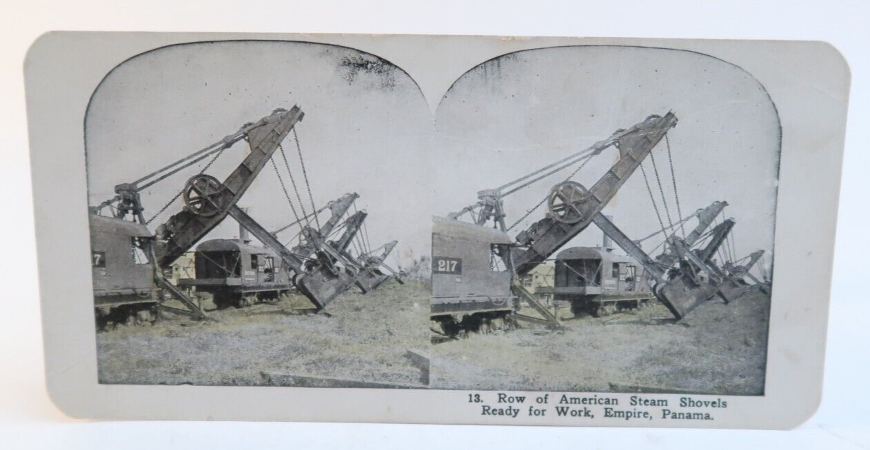 Row of American Steam Shovels Empire Panama Stereoscope Stereoview Card ...