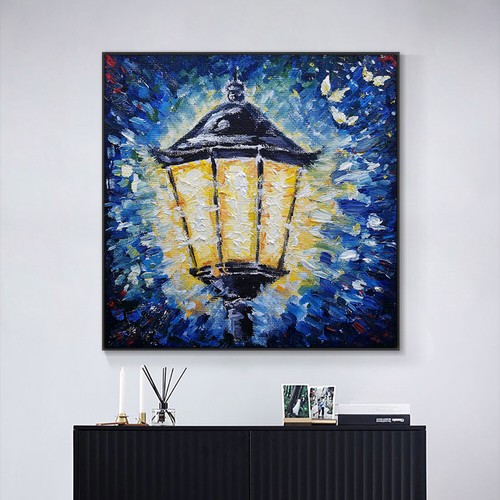 Abstract Blue Painting Street Lamp Light Oil Painting Hand Painted On ...