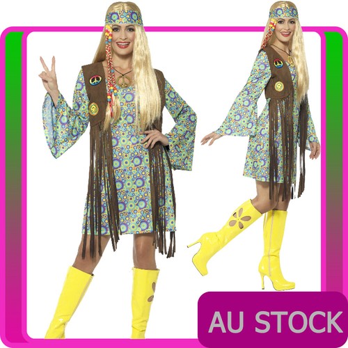Ladies 60s Hippie Hippy Girl Costume Disco 70s Retro Groovy Go Go Dance ...