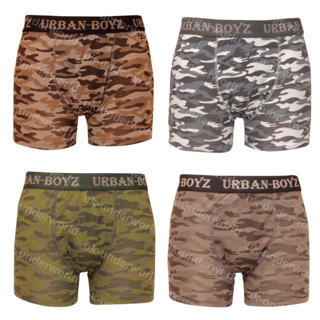 12 Mens Classic Urban Boyz Army Boxer Shorts Camo Design Boxers Size S ...
