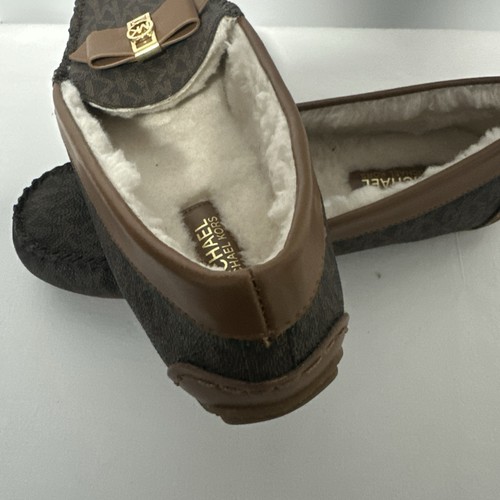 Michael Kors ERICA Fur/Suede/Canvas Slippers Loafer Moccasins Shoes ...