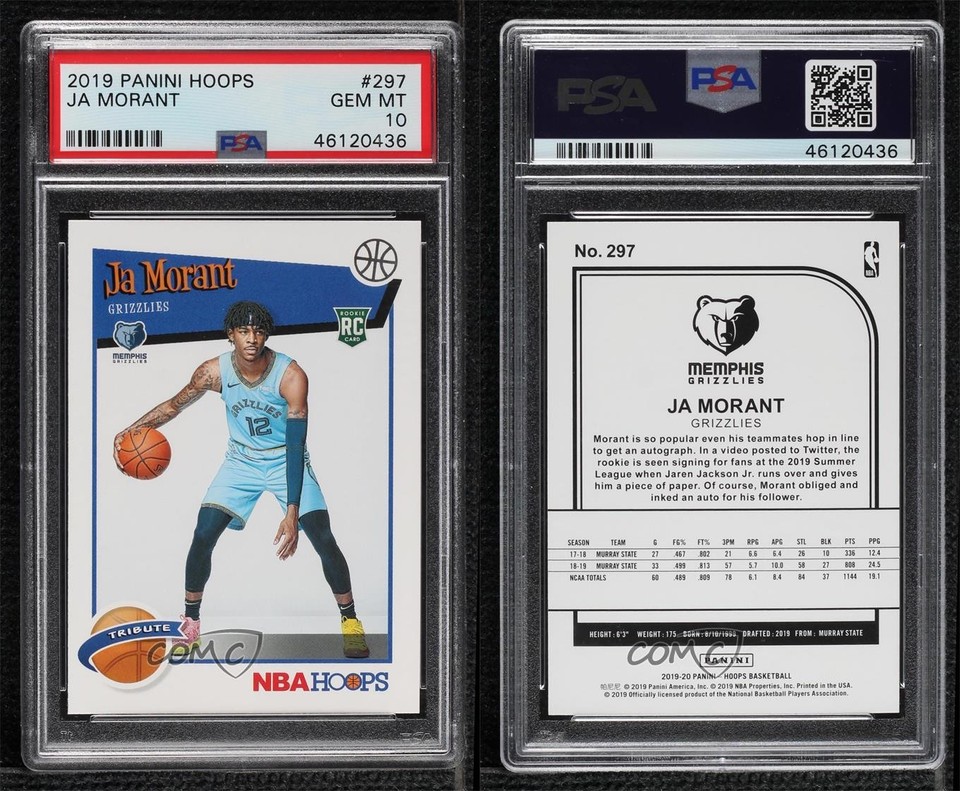 2019-20 Panini NBA Hoops Hoops Tribute Ja Morant #297 PSA 10 GEM MT 7bt ...